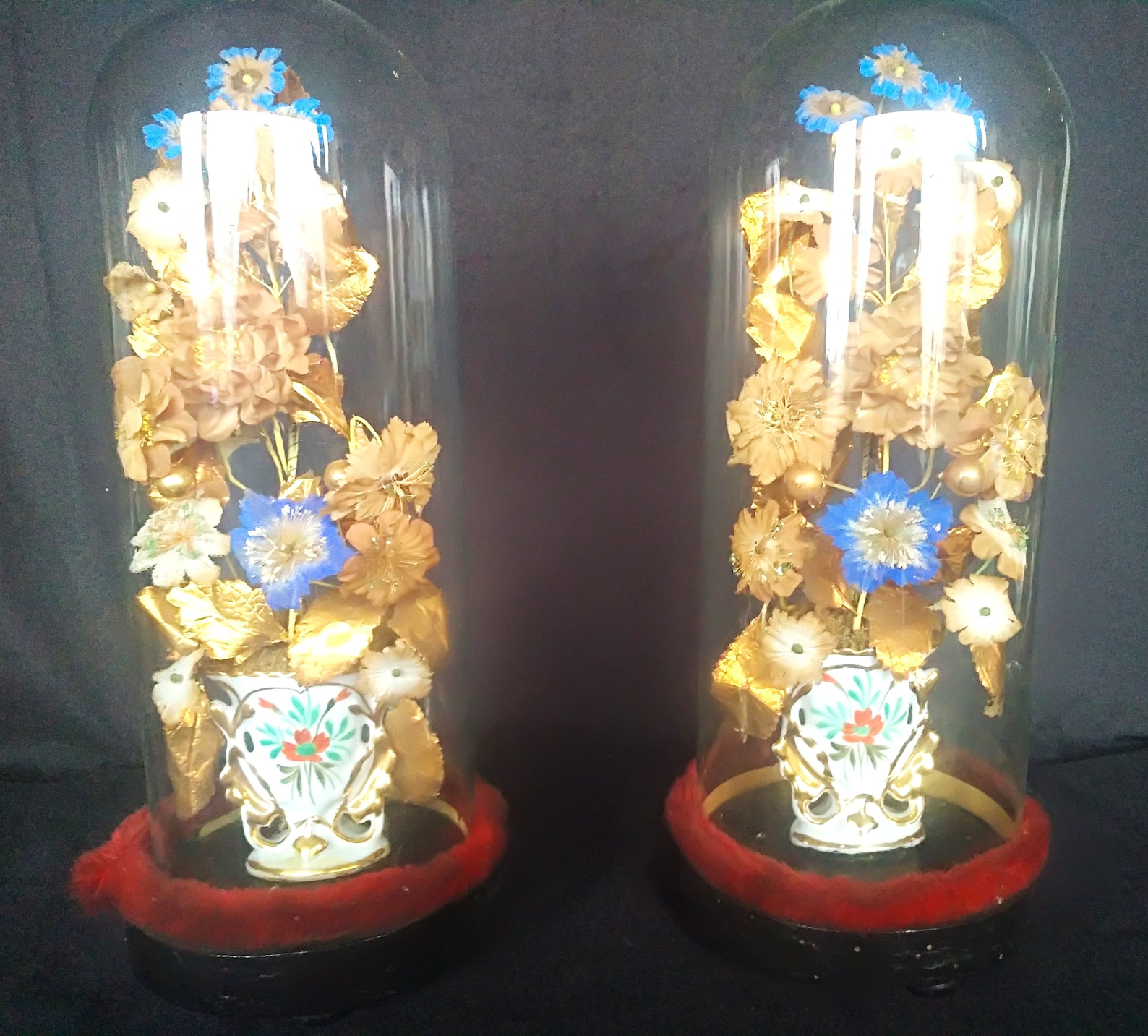 Two Hand-blown Glass Clocks, Globes, Bell Jars, With Nicely Decorated ...
