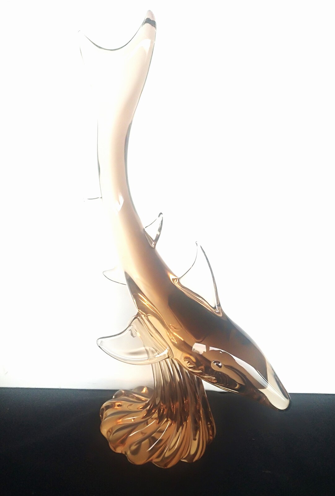 Glass Object Shark on a Water Wave in Brown Enclosed in Clear ...