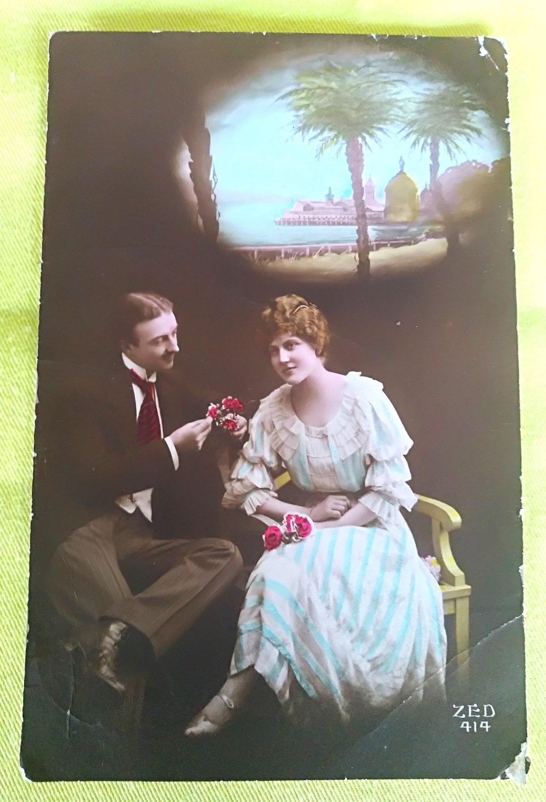 Exotic Postcard of a Romantic Couple Professing Their Love With a Scene ...