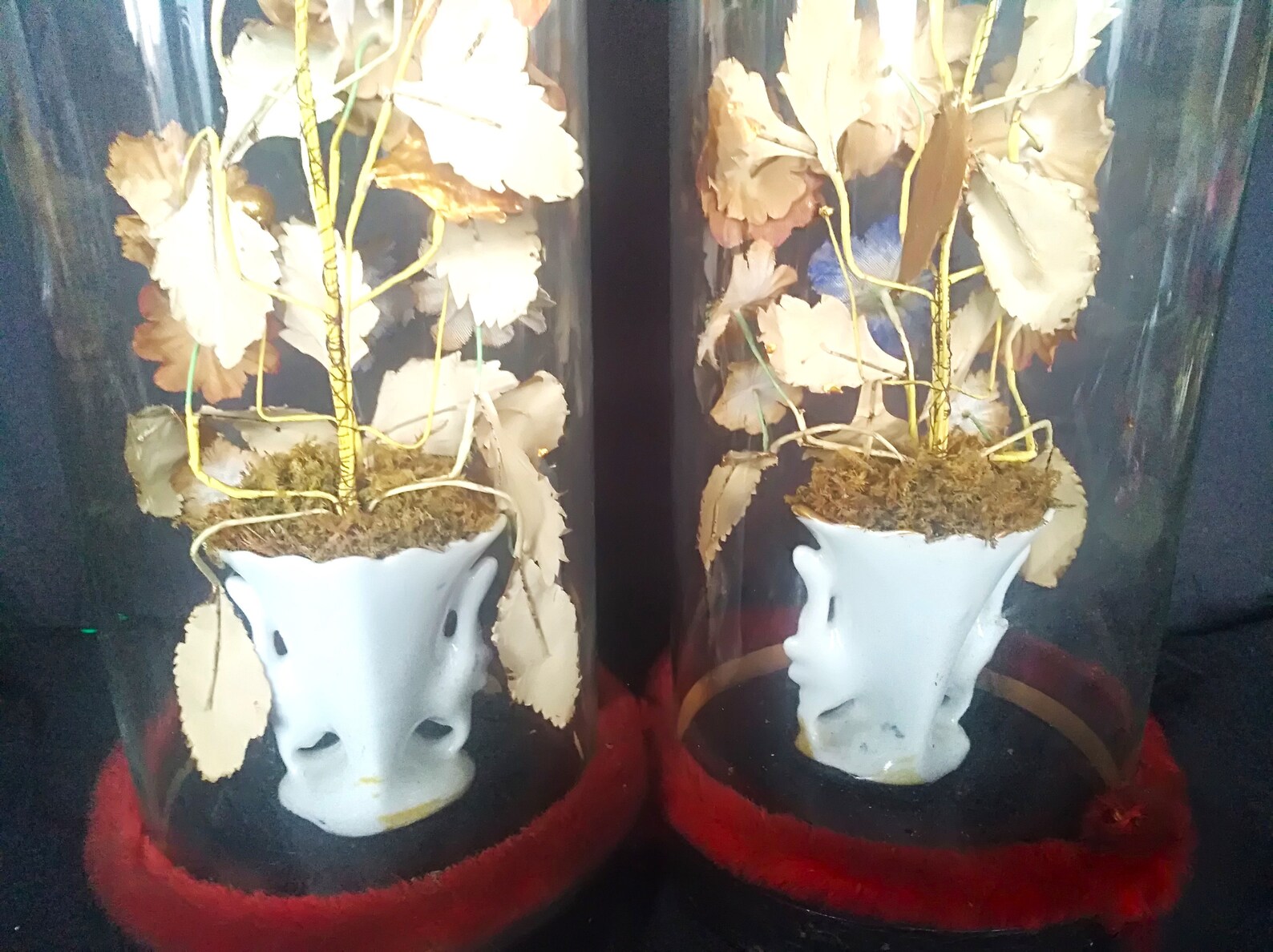 Two Hand-blown Glass Clocks, Globes, Bell Jars, With Nicely Decorated ...