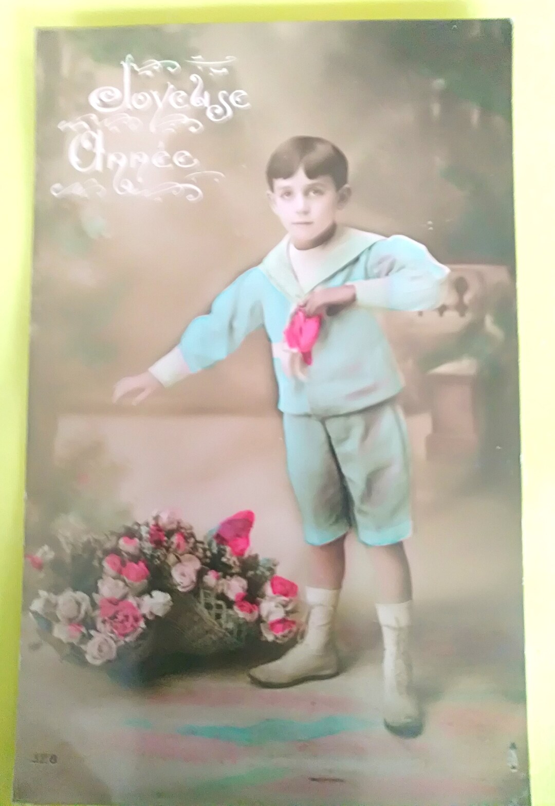 French Card From 1912, A Boy Wearing a Sailor Suit With a Pink Cloth in ...