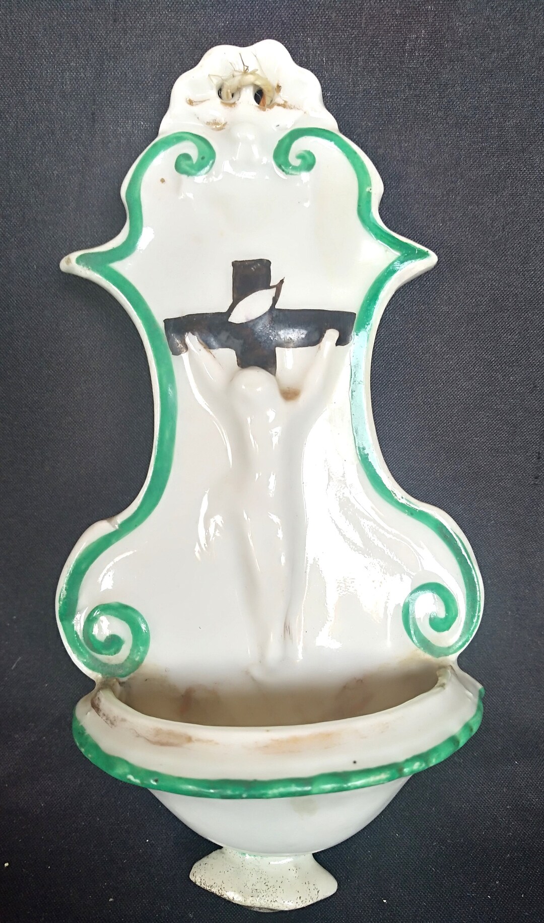 Holy Water Font, Benetier, Lourdes Souvenir, in Biscuit Porcelain ...
