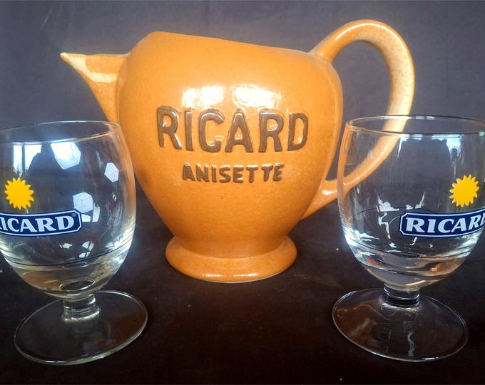 Vintage Ceramic Ricard Water Jug With Two Matching Glasses, Retro ...