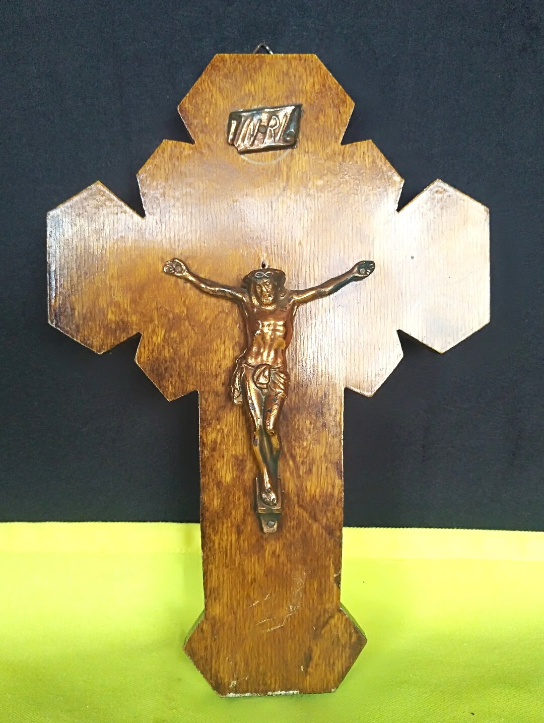 Crucifix of Blank Wood, With a Brown Varnish. With Copper-colored Jesus ...
