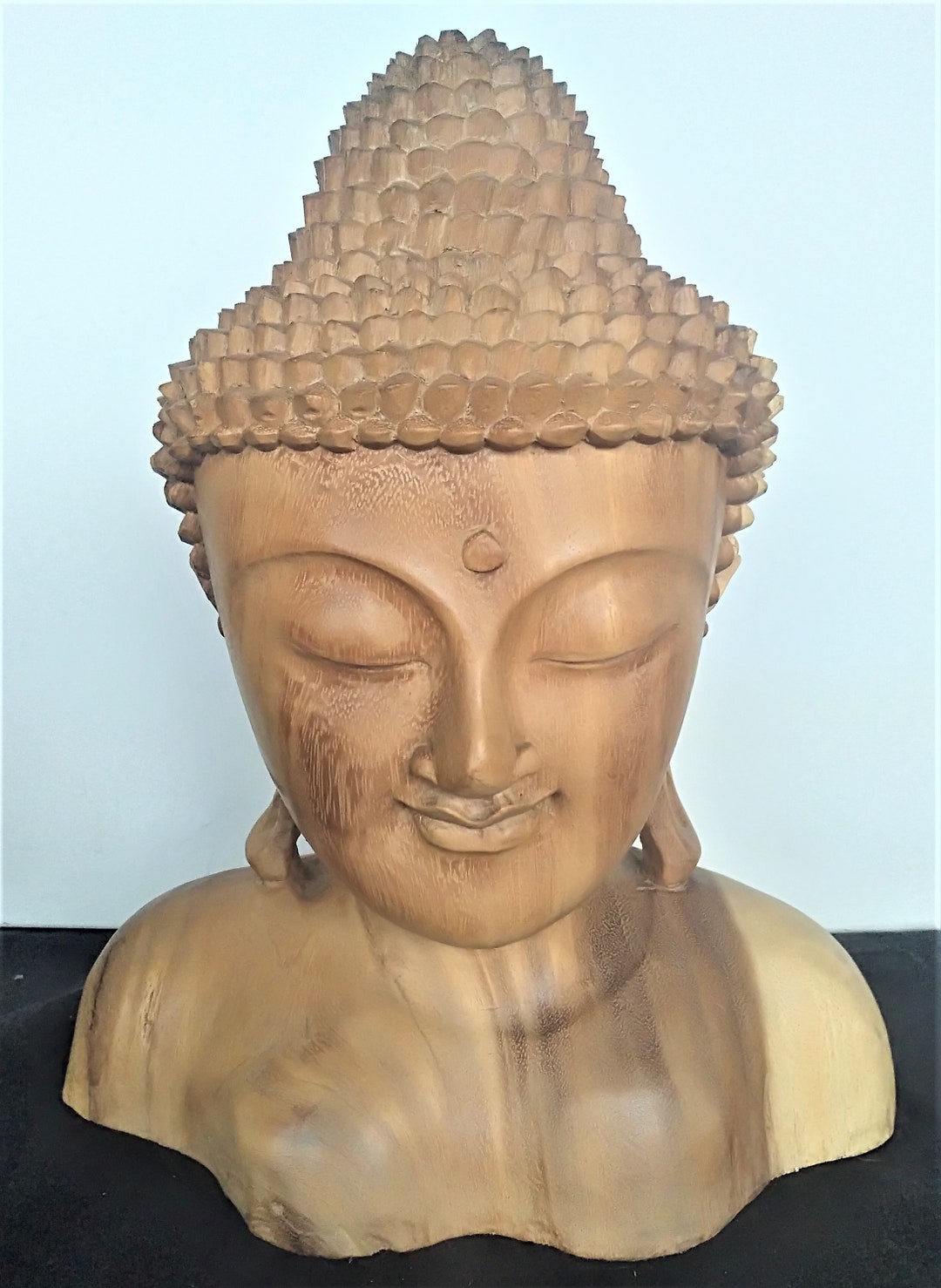 Large Detailed Carved Image of a Bouddha Head, Balinese Art, Suarwood ...