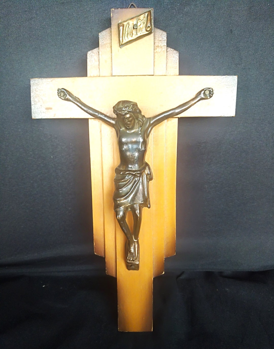 Vintage Decorative Style French Crucifix. Gilded Brass & Wood ...