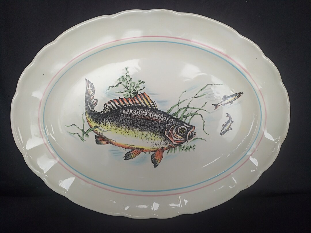 French Vintage Fish Platter, Fish Bowl, Serving Bowl, Oval Platter ...