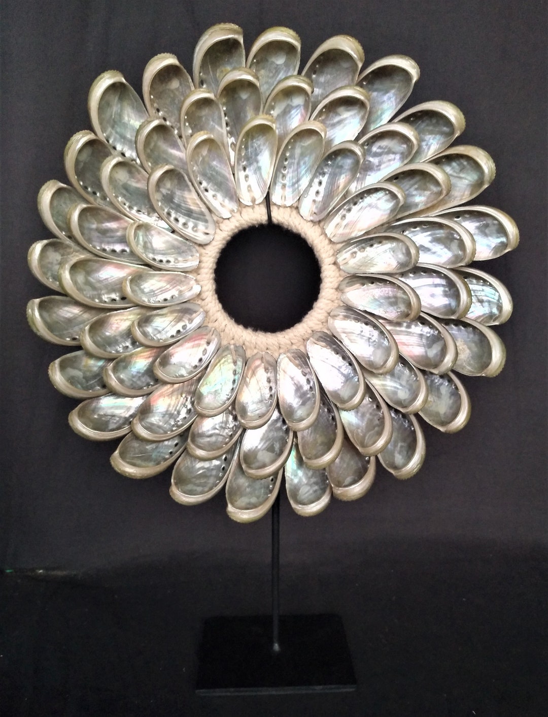 Shell Wreath, Shell Collar, on Custom Stand, Mother of Pearl Shells ...