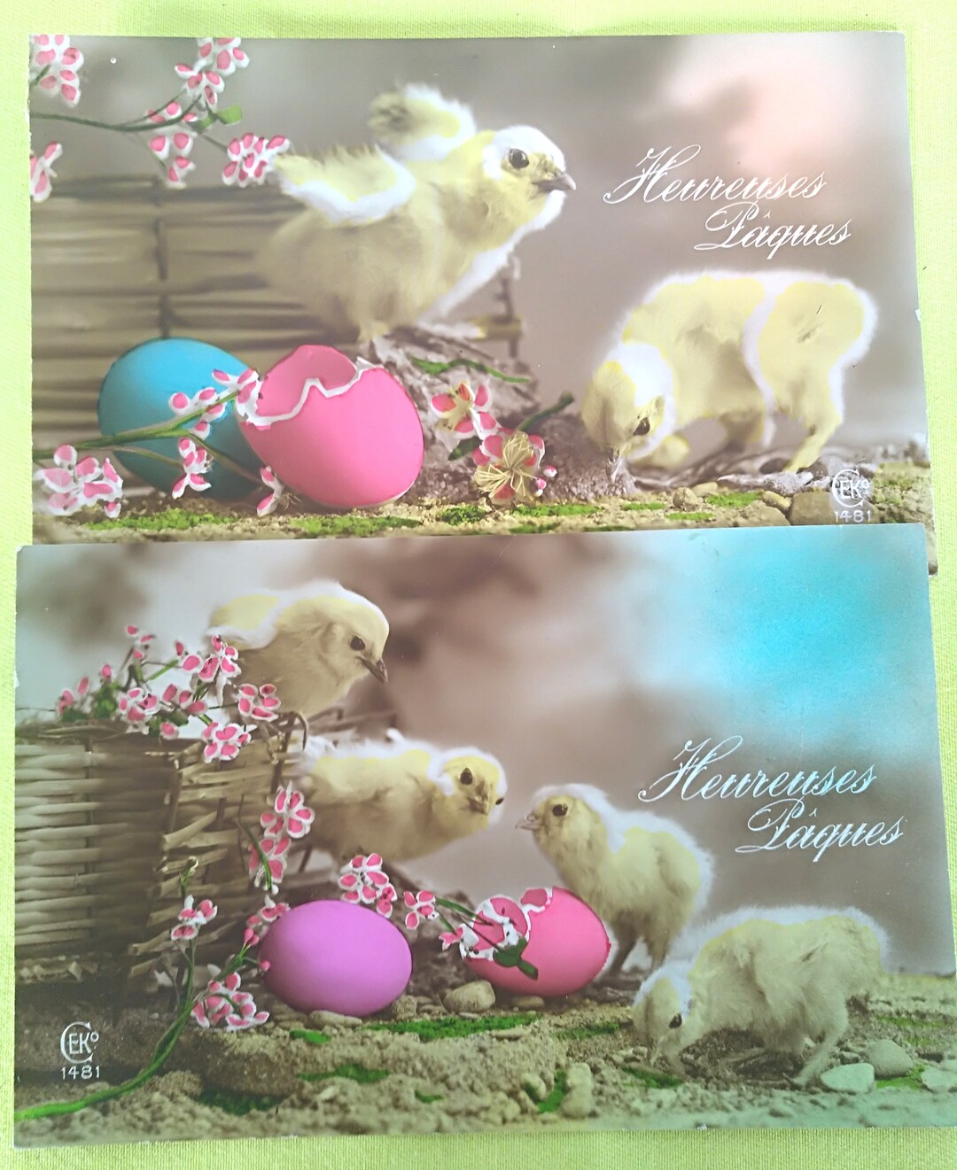 Set of Two Beautiful Easter Cards With Chicks and Basket With Easter ...
