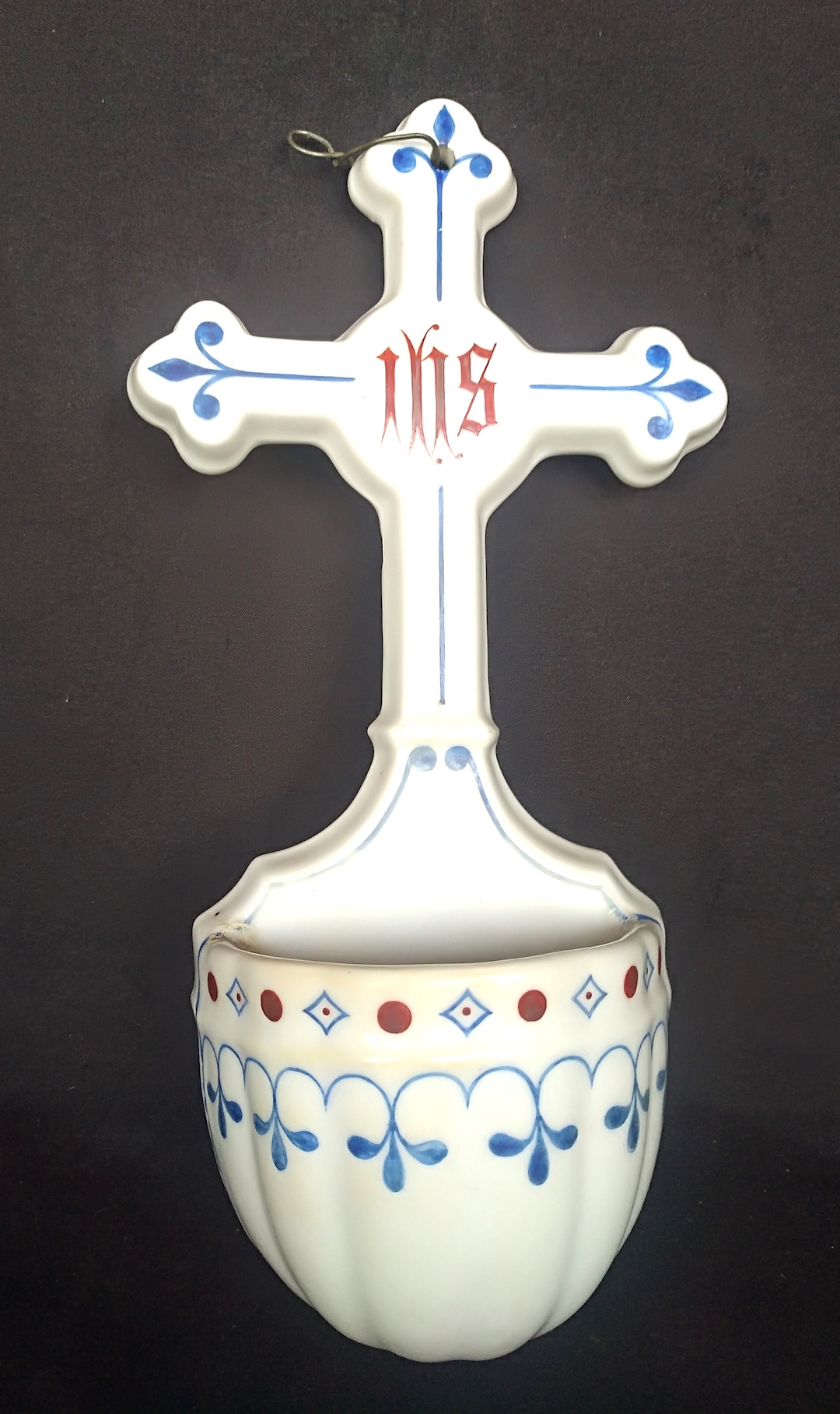 Holy Water Font, Benetier, Lourdes Souvenir, in Three-colored Porcelain ...