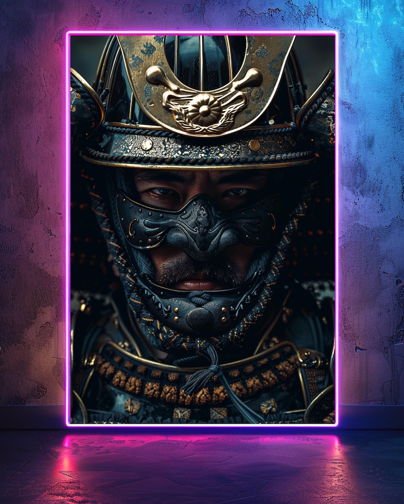Samurai Warrior Art, Japanese Kabuto Armor Portrait, Masculine Print ...