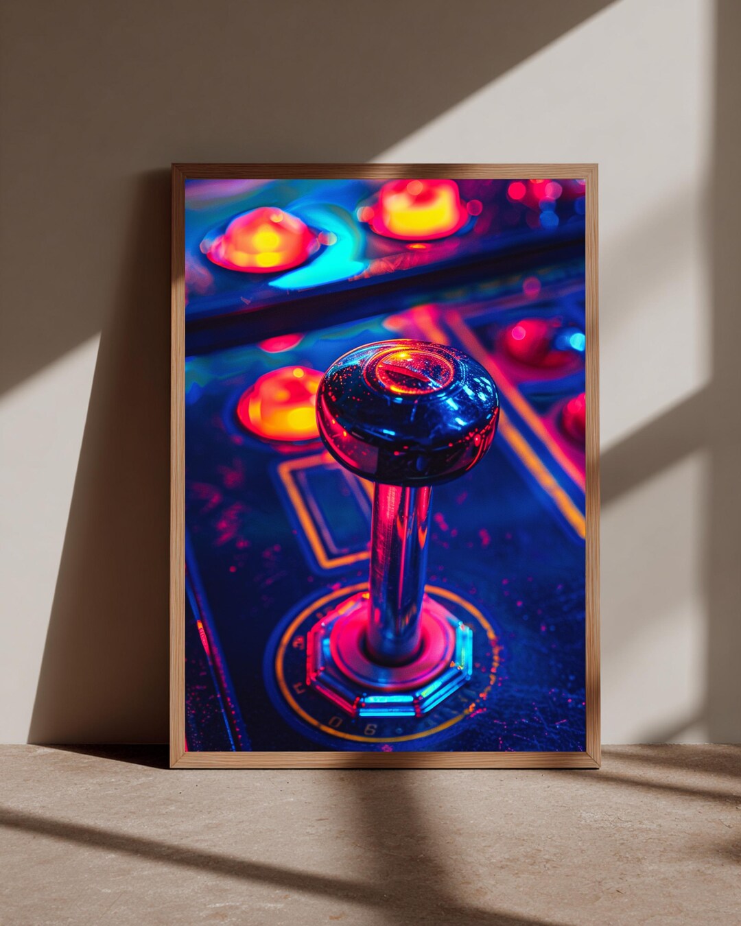 Neon Retro Arcade Joystick Poster - Vintage Gaming Gloss Print for Game ...