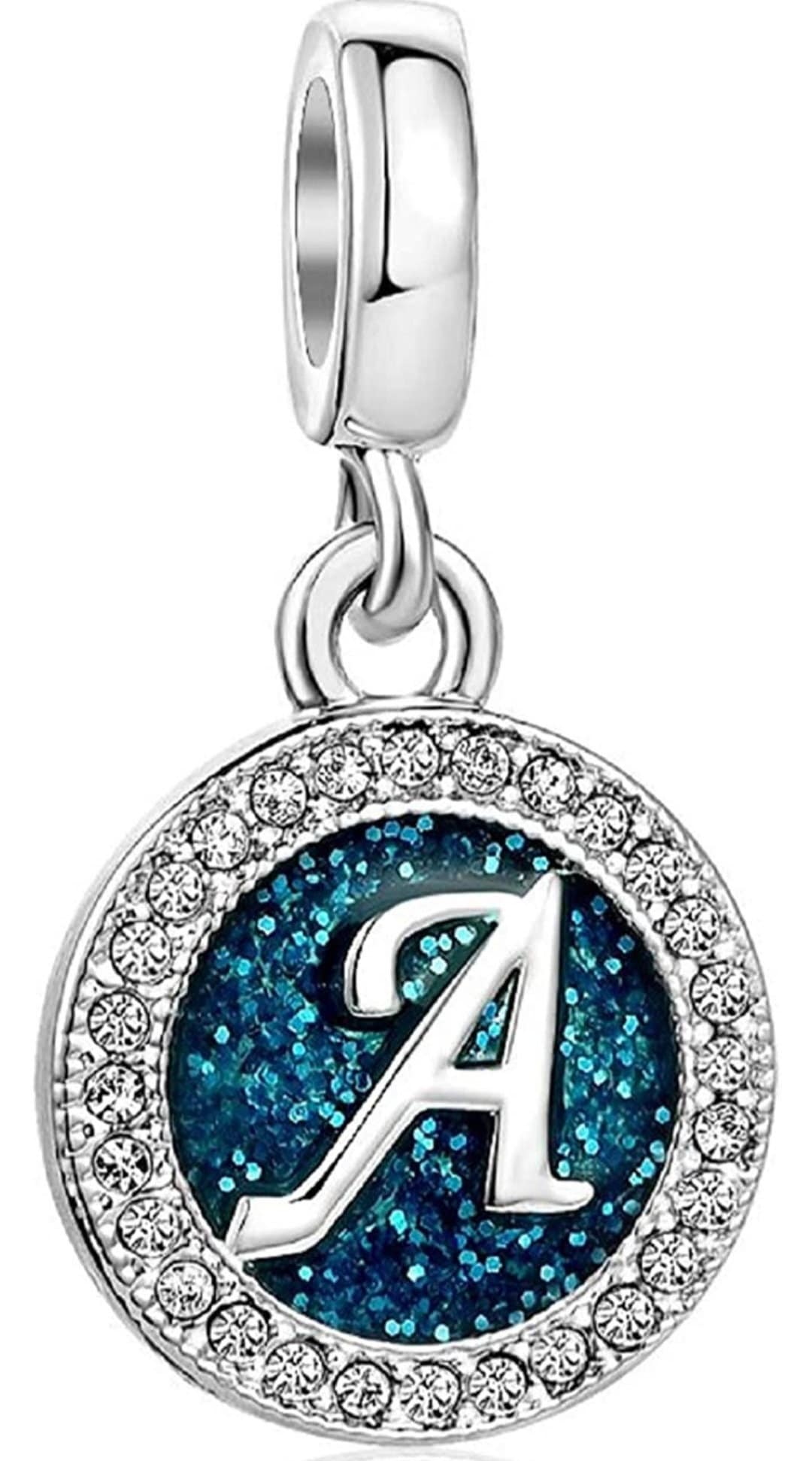 Letter Charms Initial Dangle Alphabet Blue Love Crystal Beads Charms ...