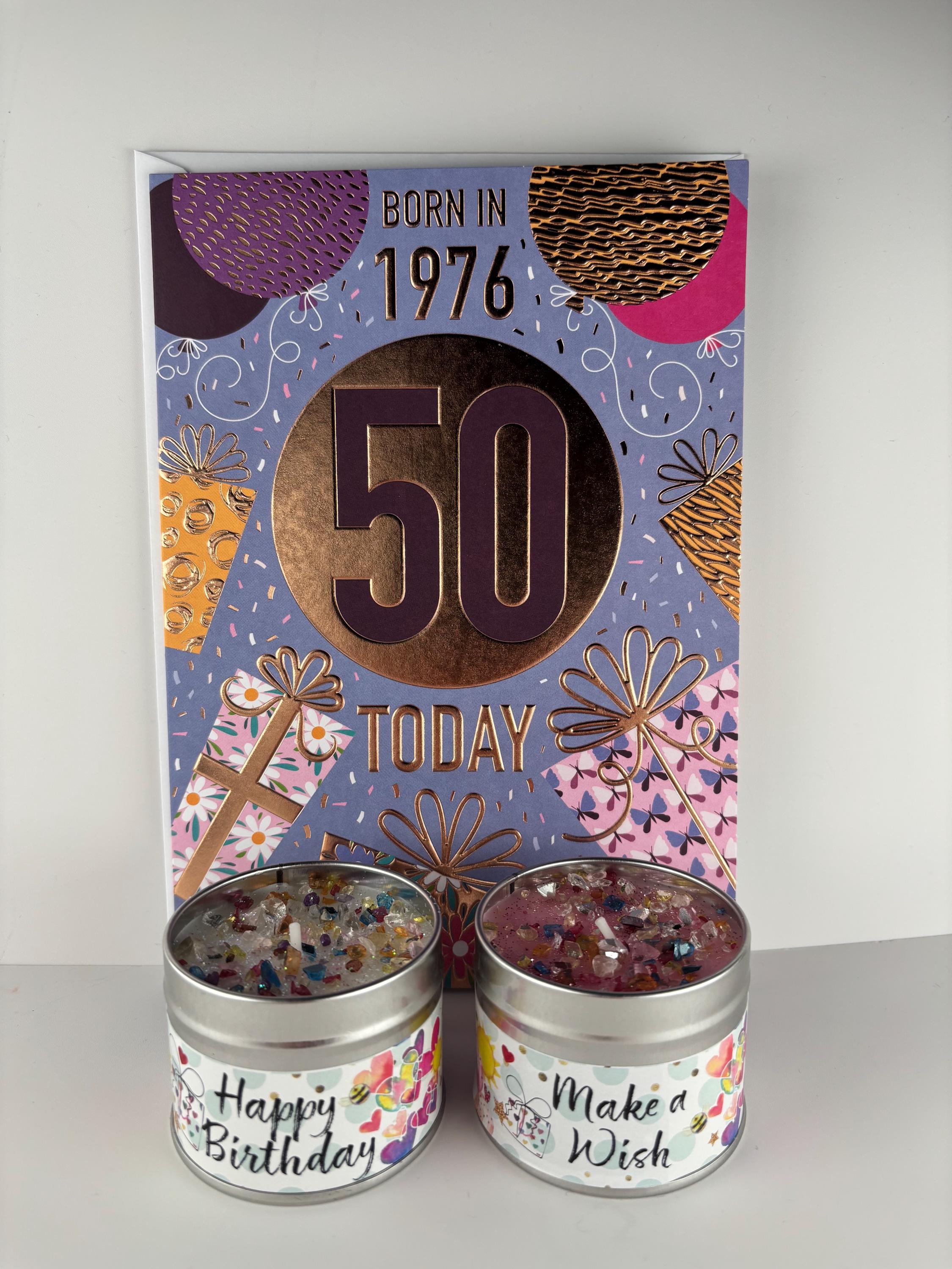 Happy 50th Birthday Card and Duo Candle Gift Set - Etsy
