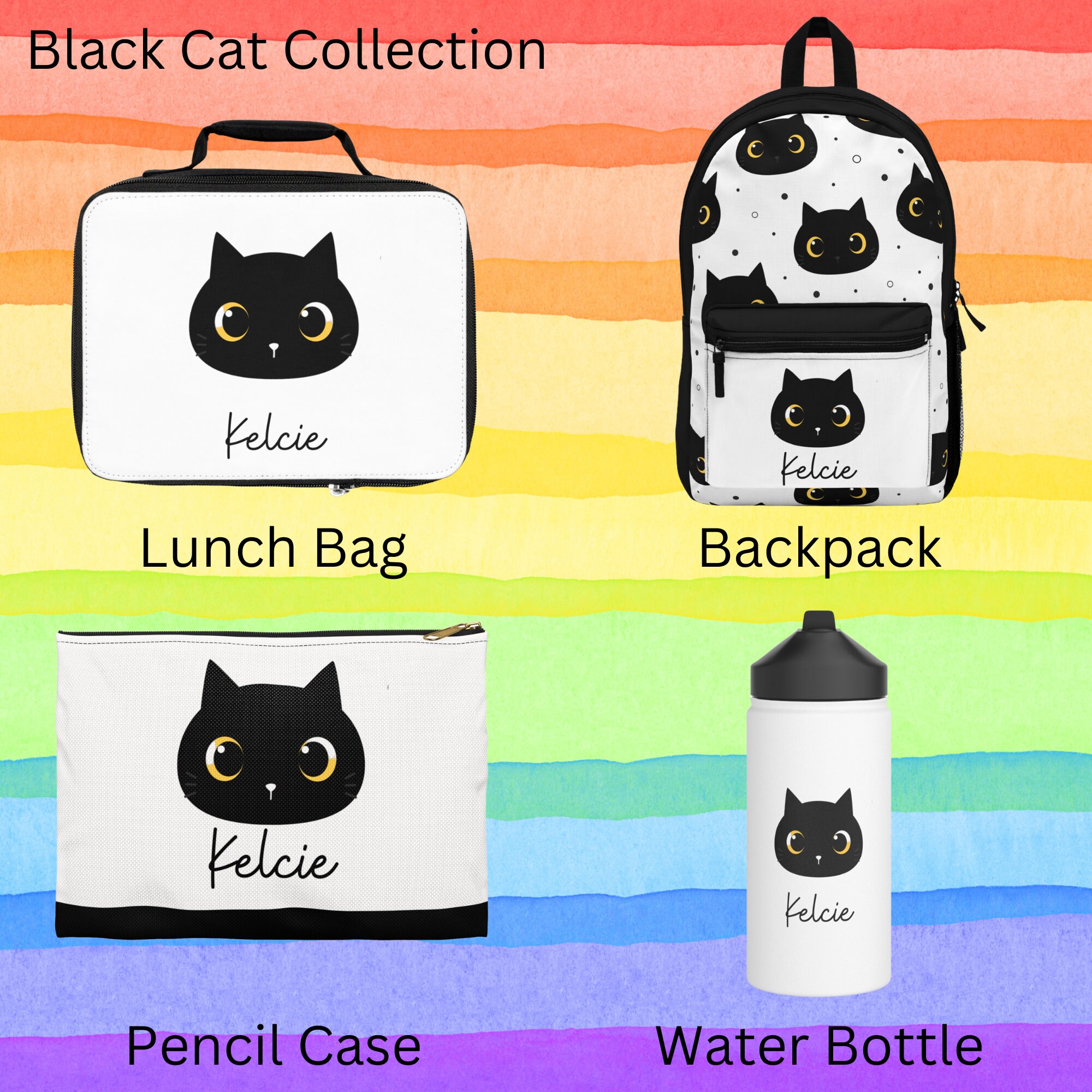 Personalized Black Cat Lunch Box/bag Back to School Cat - Etsy