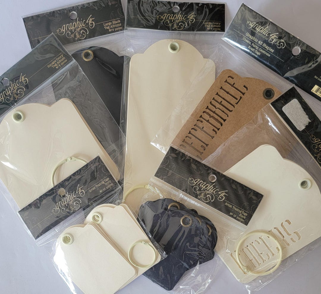 Graphic 45 Tag Collection – Ivory, Kraft or Black Trading Tags, Square ...