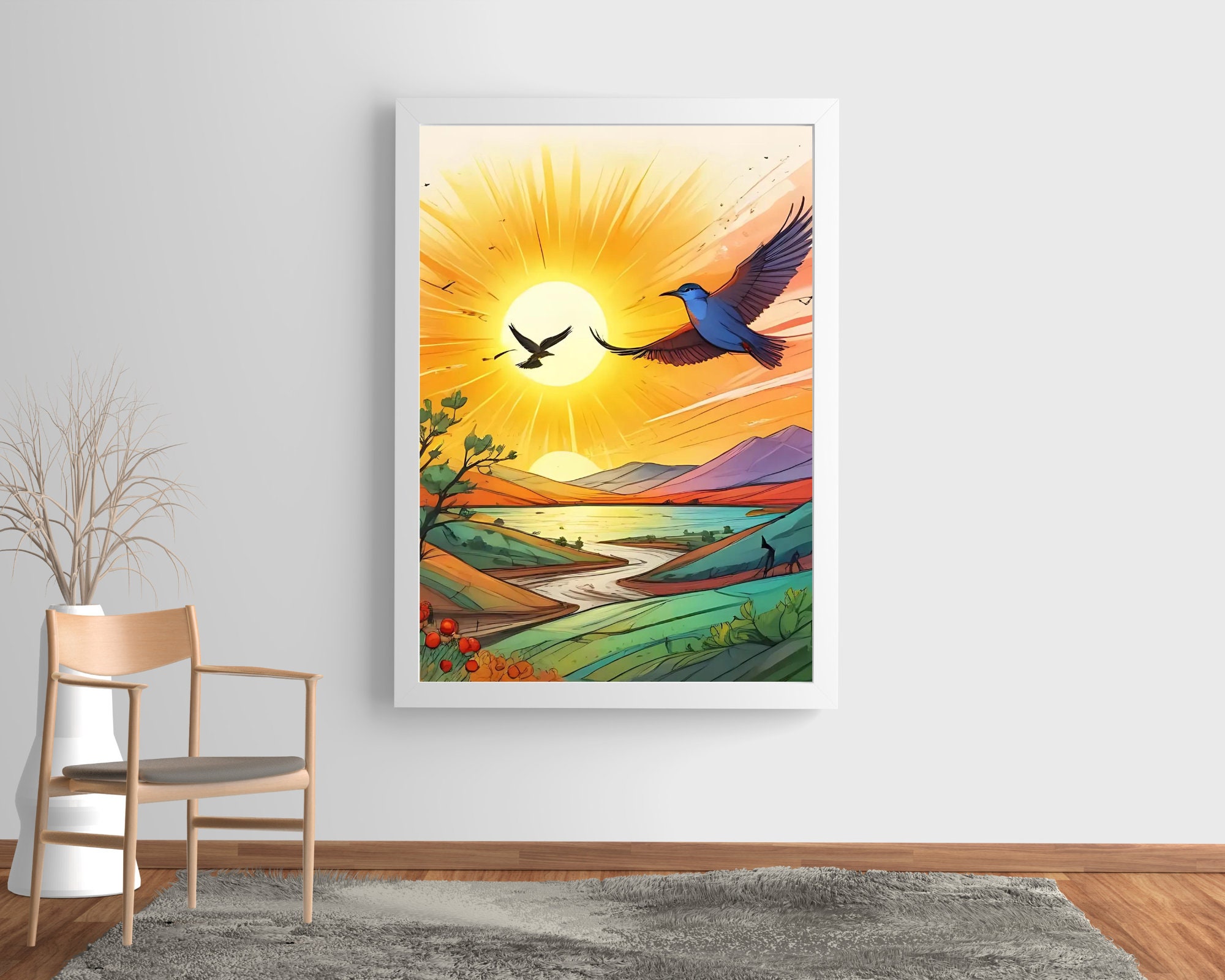 Neutral Modern Birds in Flight Printable Wall Art, Digital Prints ...