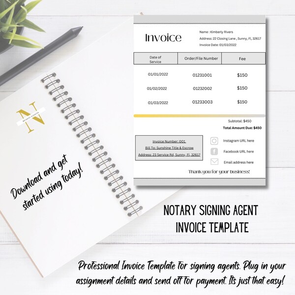 Notary Signing Agent Invoice - Etsy