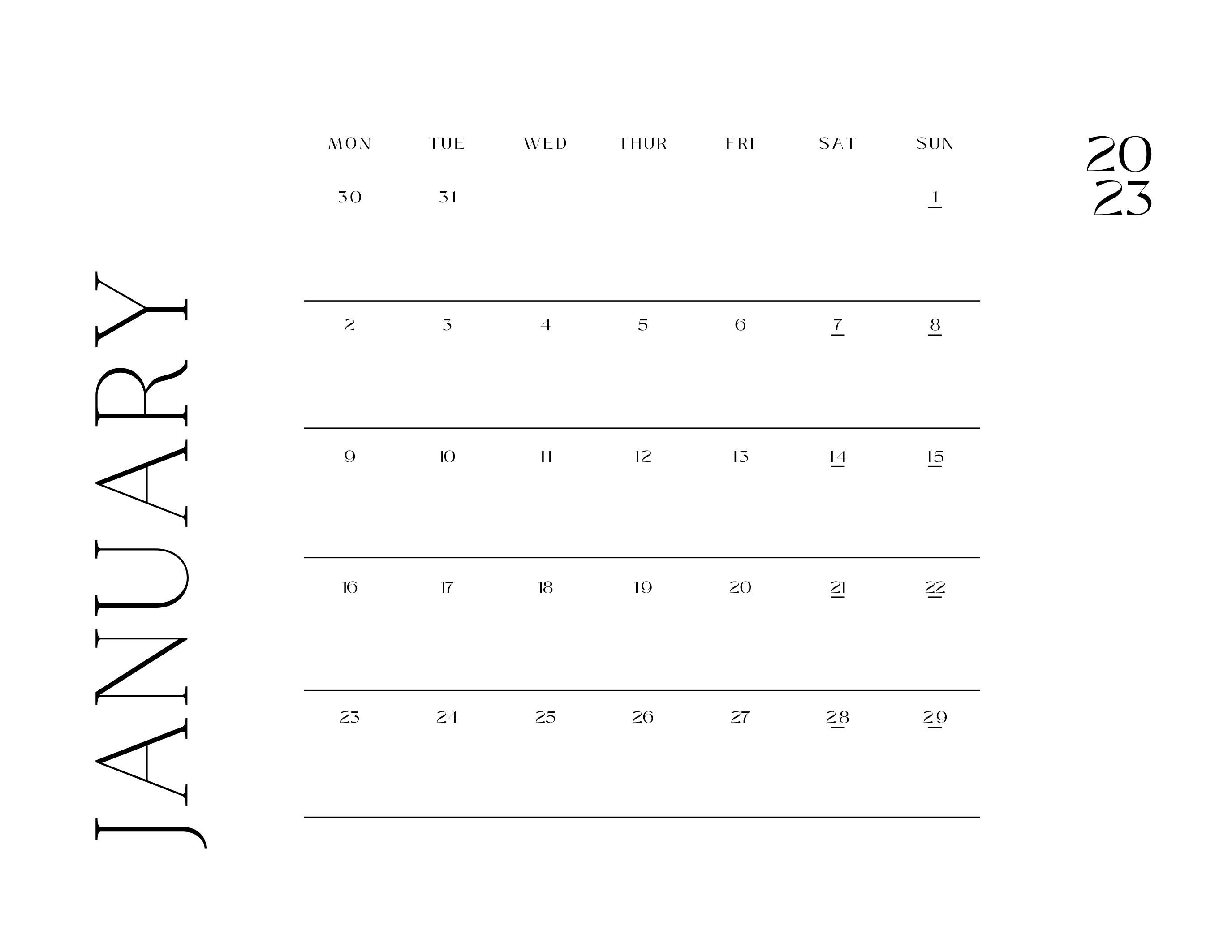 2023 Calendar Printable Monthly Calendar Minimalist Design Planner ...