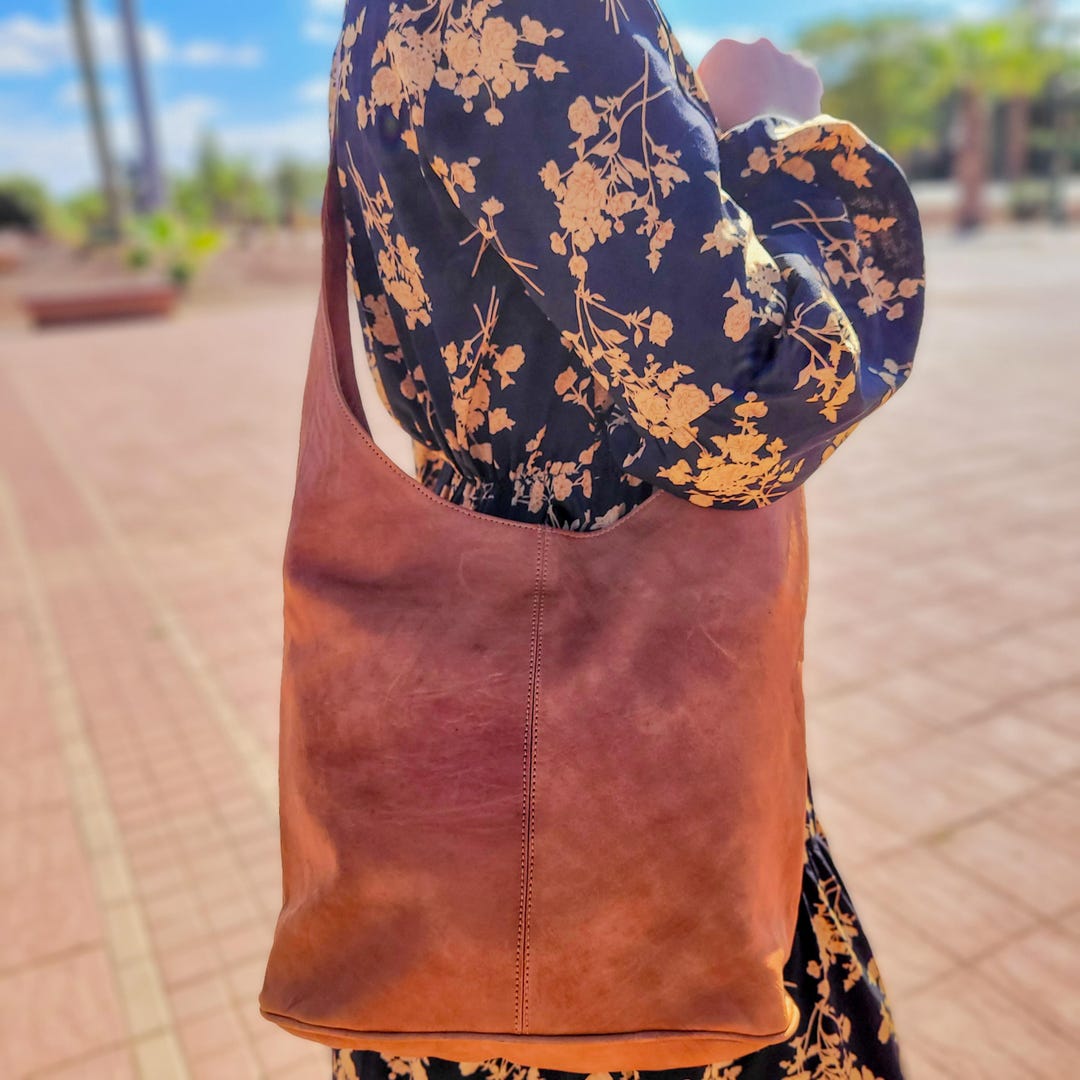Moroccan Full Grain Leather Crossbody Bag: Handcrafted Hobo Purse - Etsy