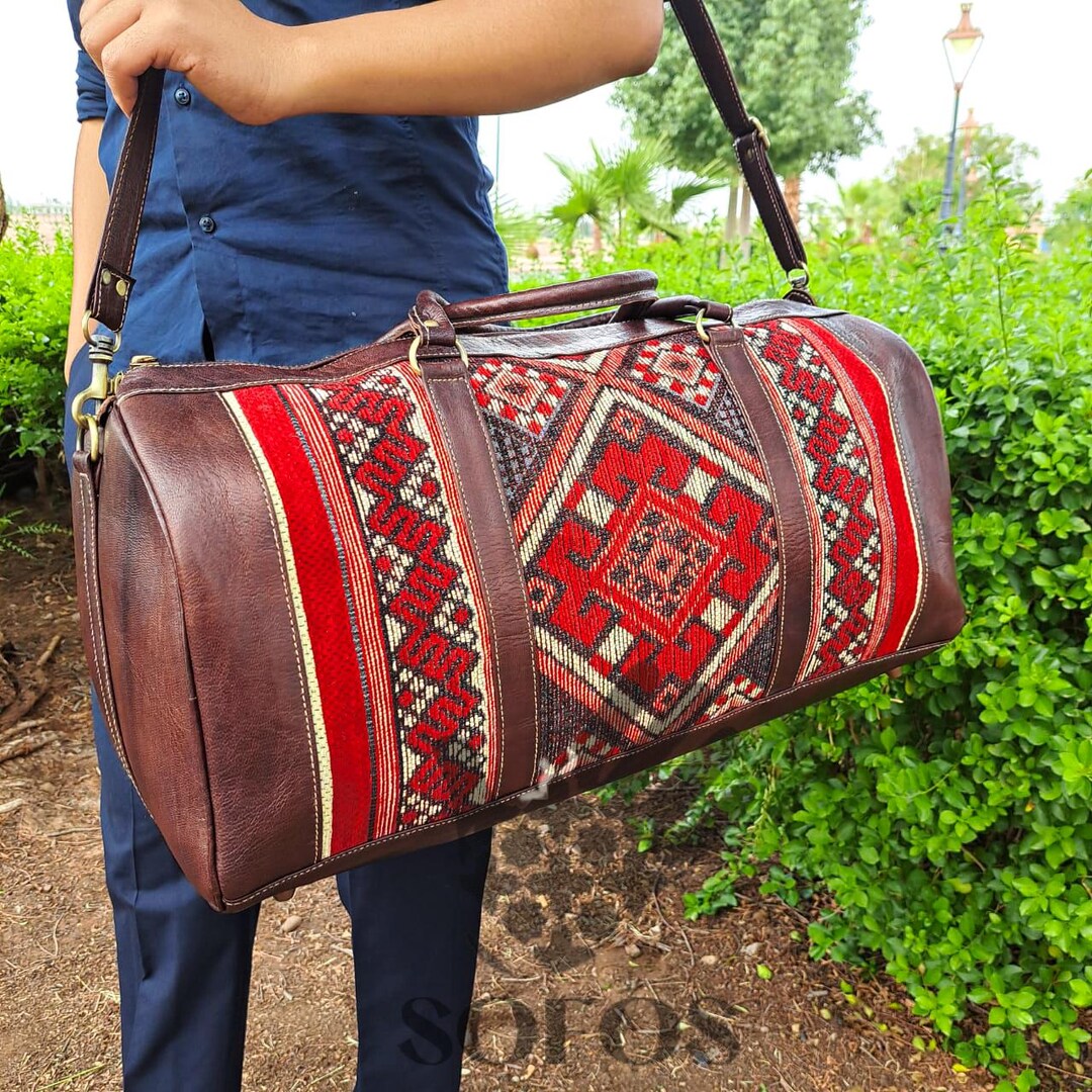 Moroccan Leather Duffle Bag: Handcrafted Boho Chic Weekender - Etsy