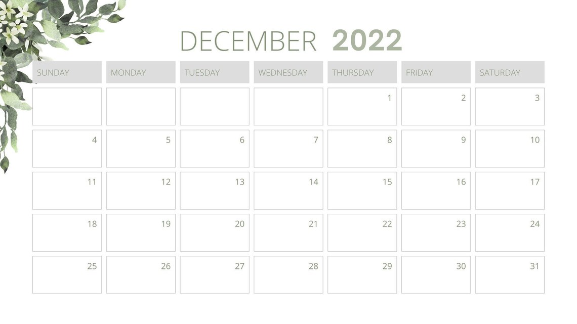 2022 Monthly Calendar Landscape, Printable Calendar Template, Year ...