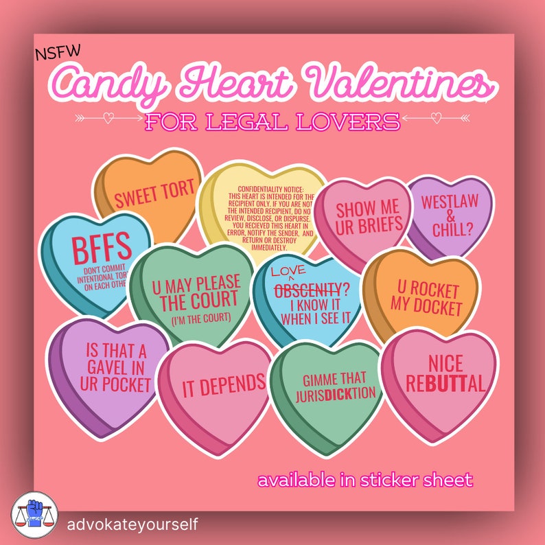 Legal Candy Heart Valentines Sticker Sheet - Etsy
