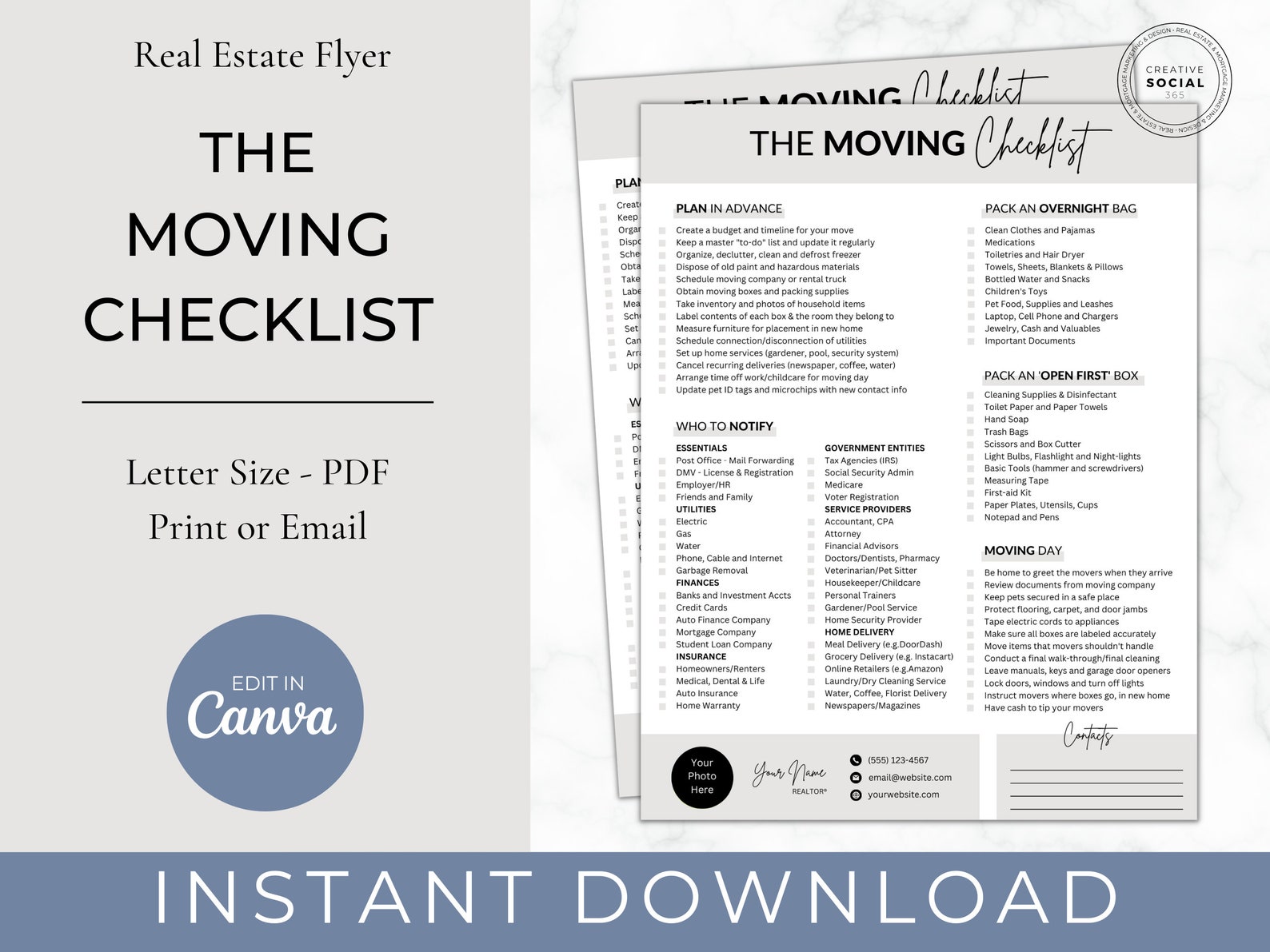 Real Estate Moving Checklist, Moving Planner, Moving Flyer, Realtor ...