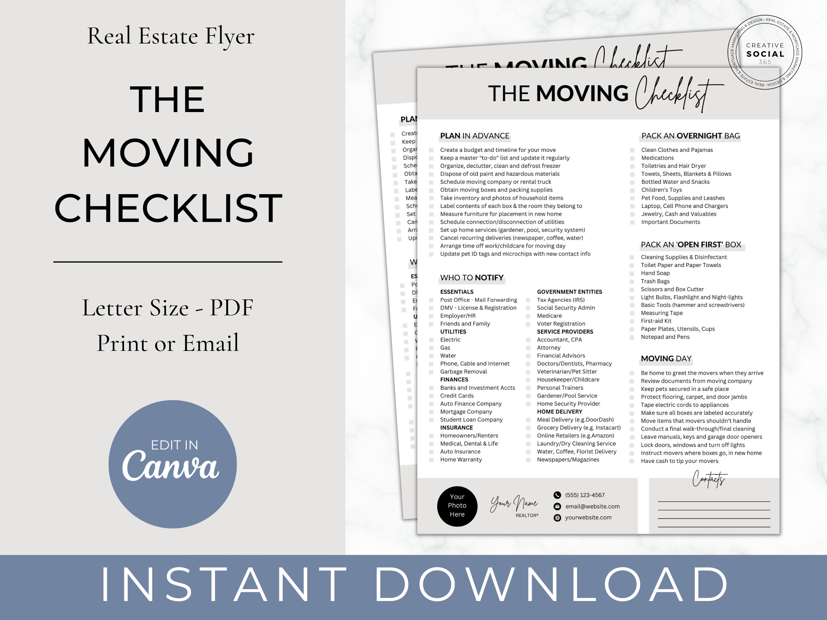 Real Estate Moving Checklist, Moving Planner, Moving Flyer, Realtor ...