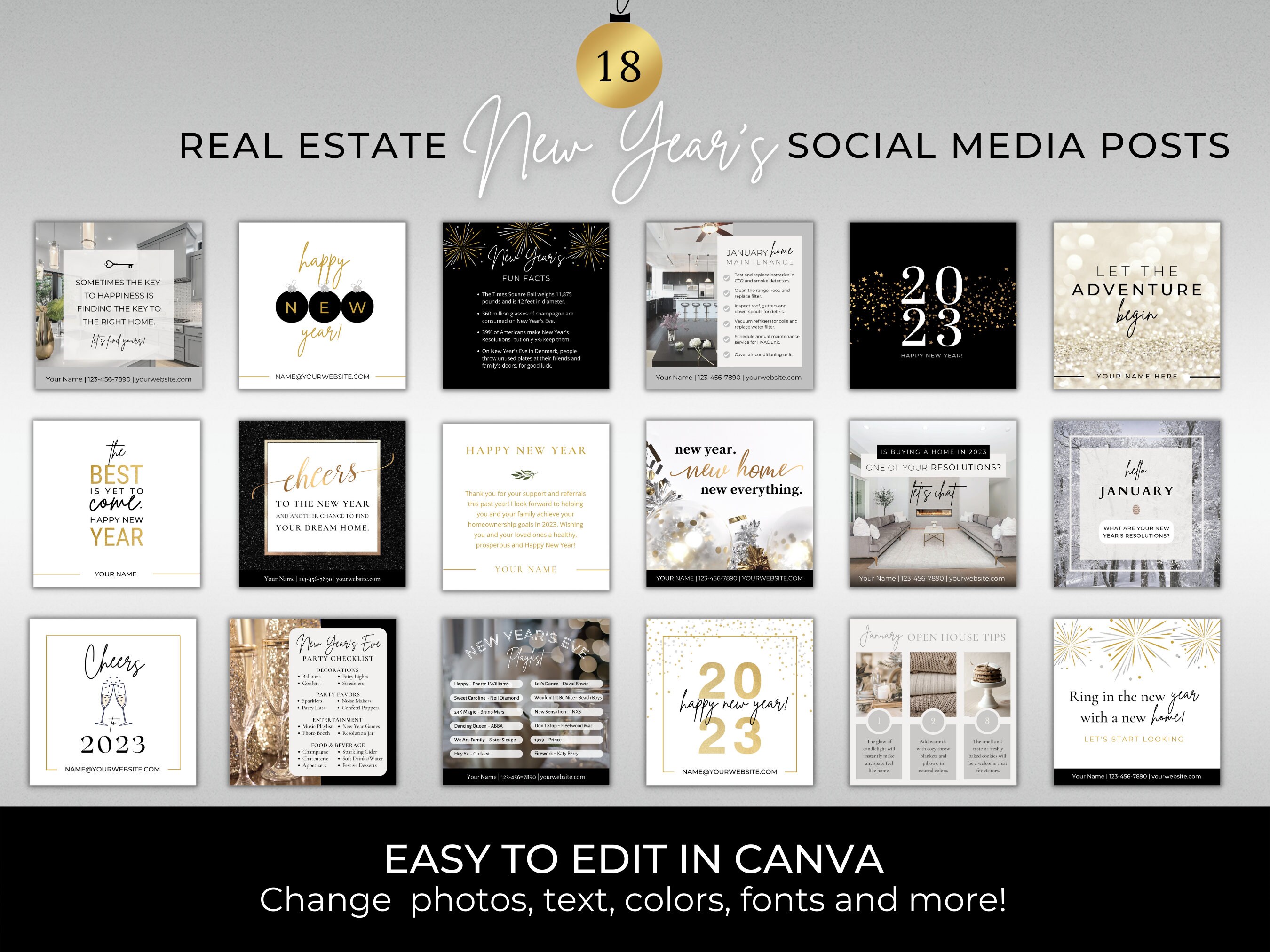 18 Real Estate NEW YEARS & January Social Media Posts Realtor Marketing ...