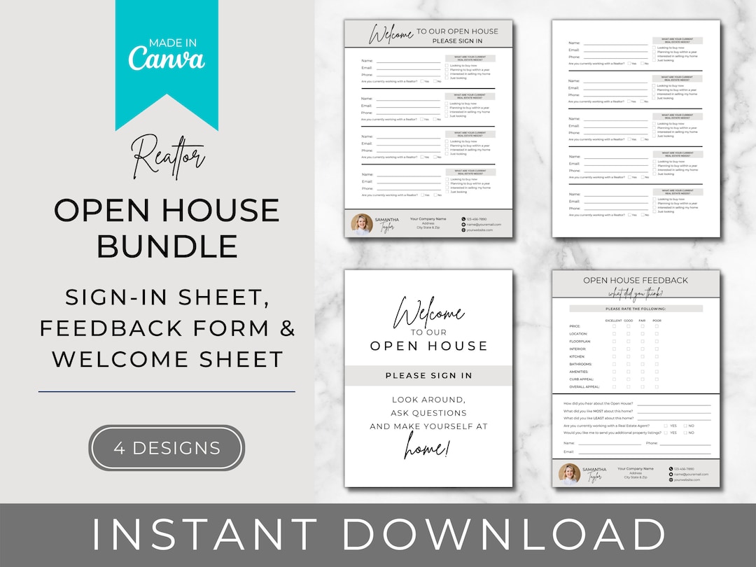 Realtor Open House Bundle | Sign-in Sheets | Feedback Form | Welcome ...