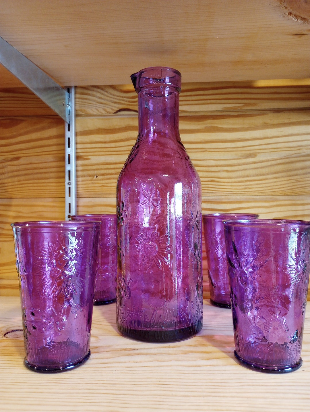 Purple Juice Decanter and 4 Glasses - Etsy