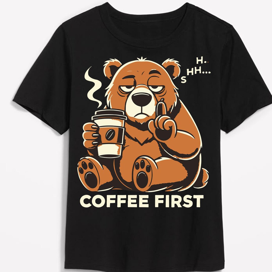 Shh... Coffee First Cute Sleepy Bear Coffee Lover Sticker Funny Coffee ...