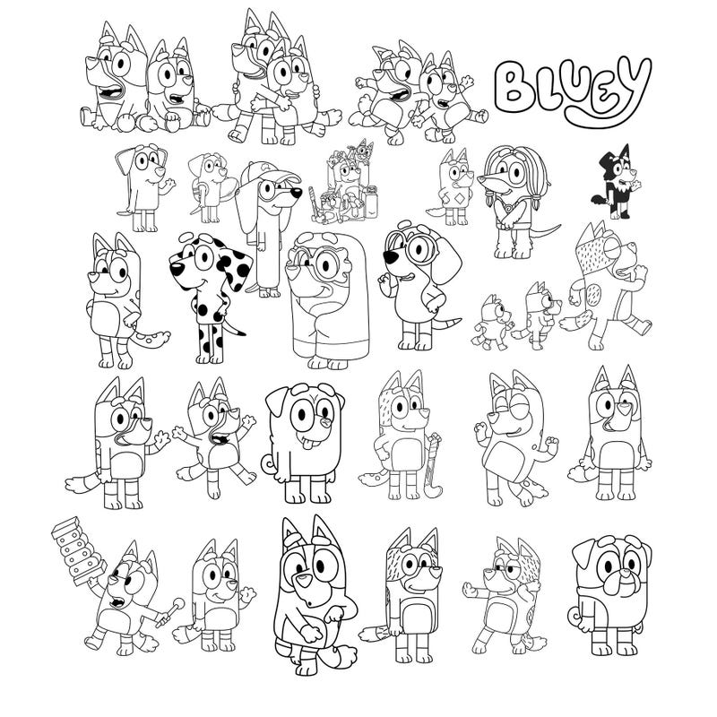 Bluey Black and White Clipart - Etsy