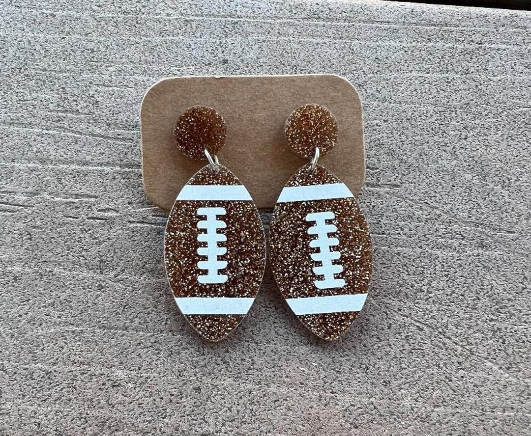 Football Dangle Earrings, Game Day Earrings, Sports Earrings, Glitter ...