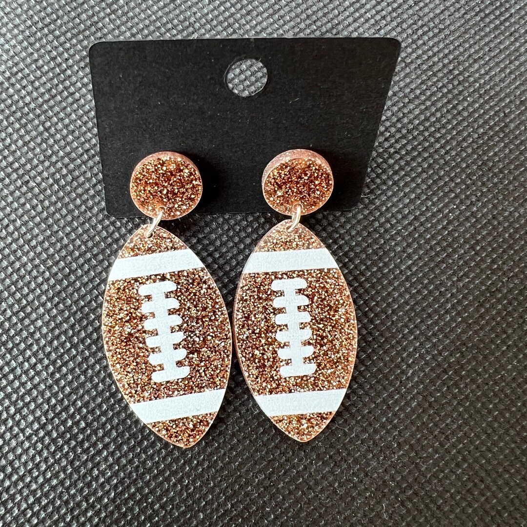 Football Dangle Earrings, Game Day Earrings, Sports Earrings, Glitter ...