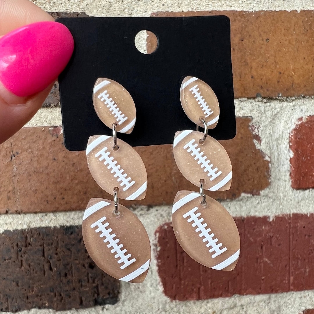 Football Dangle Earrings, Game Day Earrings, Sports Earrings, Glitter ...