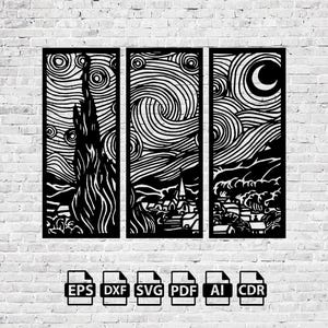 Starry Night Vincent Van Gogh Laser Cut Svg Dxf Files Wall Sticker ...