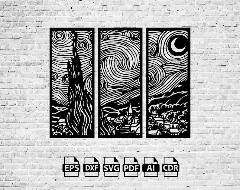 Starry Night Vincent Van Gogh Laser Cut Svg Dxf Files Wall Sticker ...
