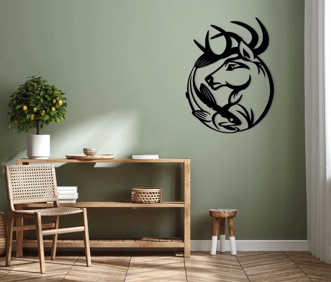 Deer With Fish Laser Cut Svg Dxf Glowforge Files Wall Sticker Engraving ...