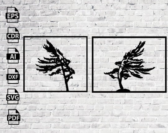 Windswept Pine Tree Laser Cut Svg Dxf Files Wall Sticker - Etsy Canada
