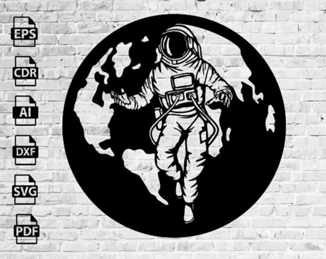 Space Astronaut Planet Laser Cut Svg Dxf Files Wall Sticker - Etsy