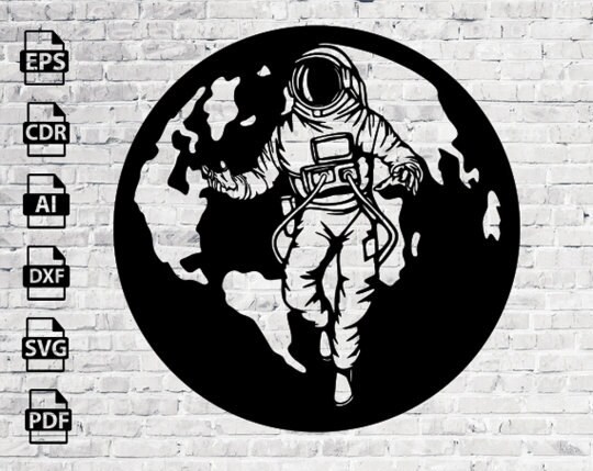 Space Astronaut Planet Laser Cut Svg Dxf Files Wall Sticker - Etsy