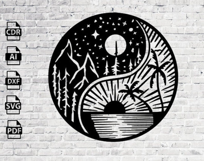 Sun Moon Nature Laser Cut Svg Dxf Files Wall Sticker Engraving Decal ...