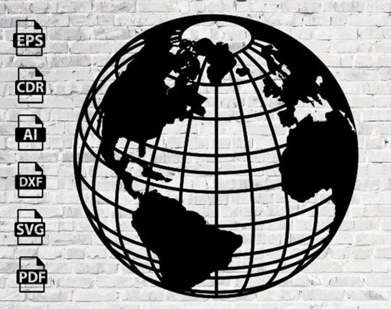 World Globe Map Laser Cut Svg Dxf Files Wall Sticker Engraving - Etsy