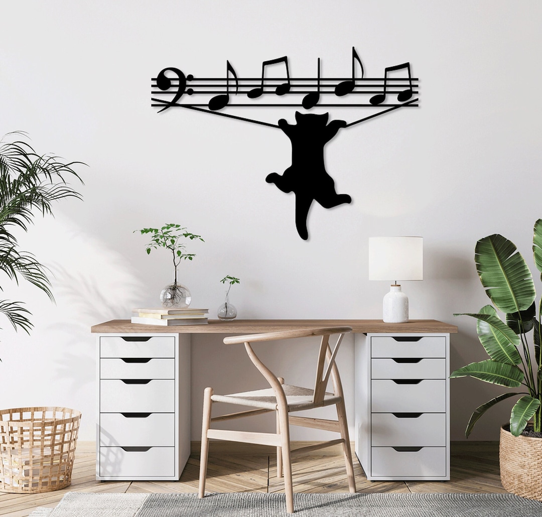 Cat Music Animal Laser Cut Svg Dxf Files Wall Sticker Engraving Decal ...
