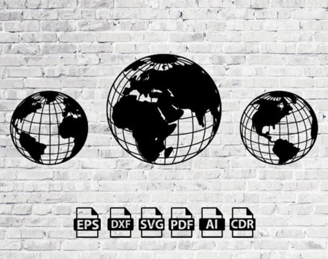 World Globe Map Laser Cut Svg Dxf Files Wall Sticker Engraving Decal ...