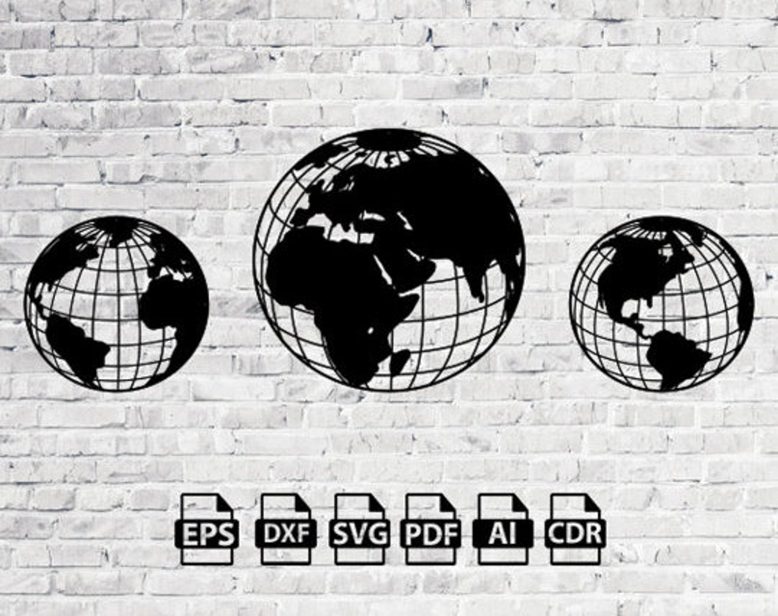 World Globe Map Laser Cut Svg Dxf Files Wall Sticker Engraving Decal ...
