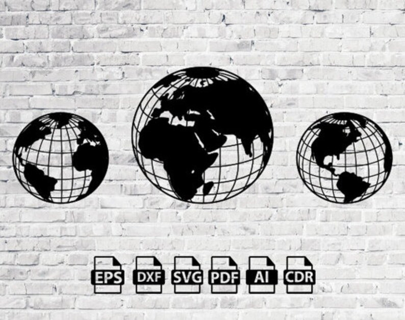 World Globe Map Laser Cut Svg Dxf Files Wall Sticker Engraving Decal ...