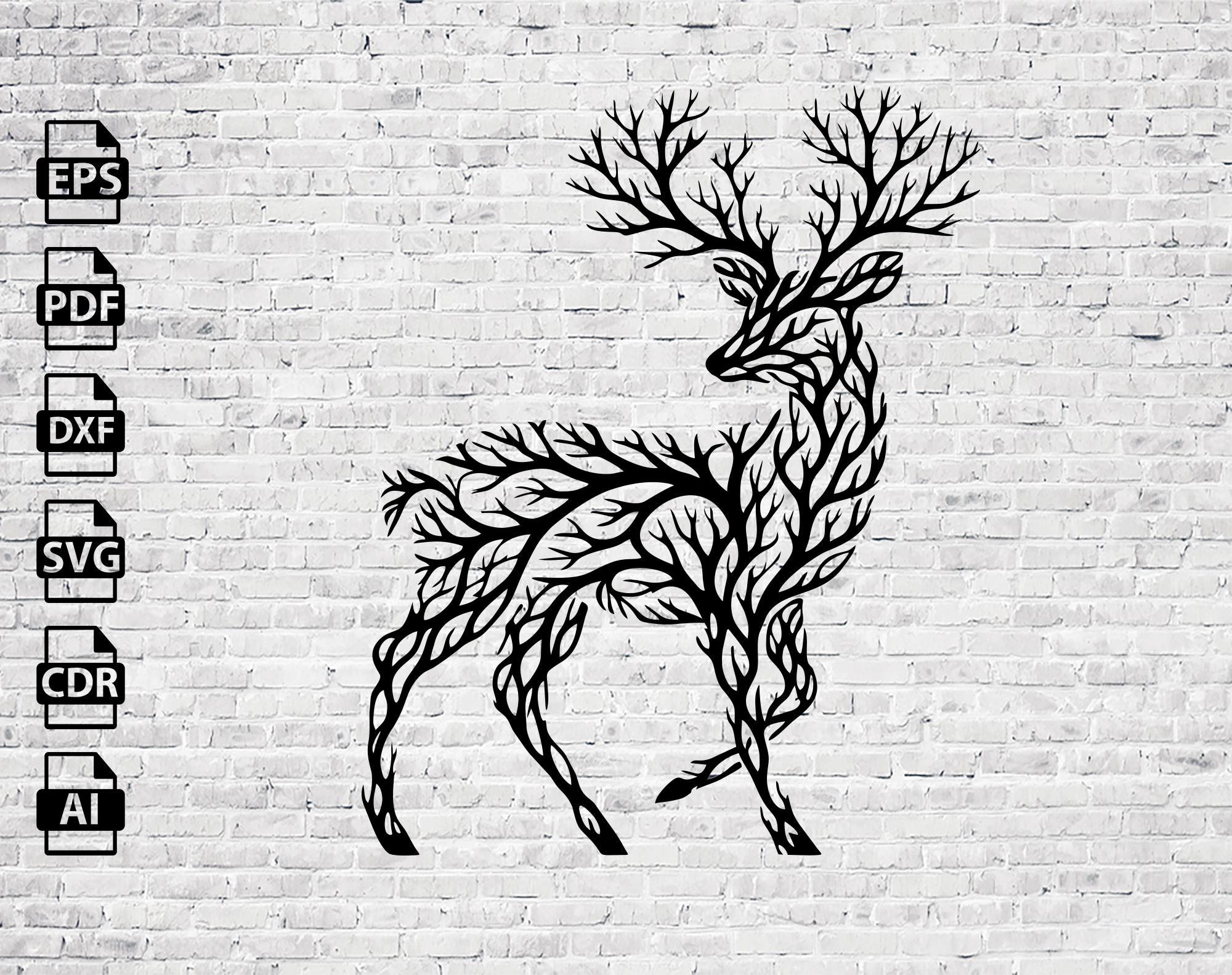 Tree Branch Deer Laser Cut Svg Dxf Files Wall Sticker Engraving Decal ...